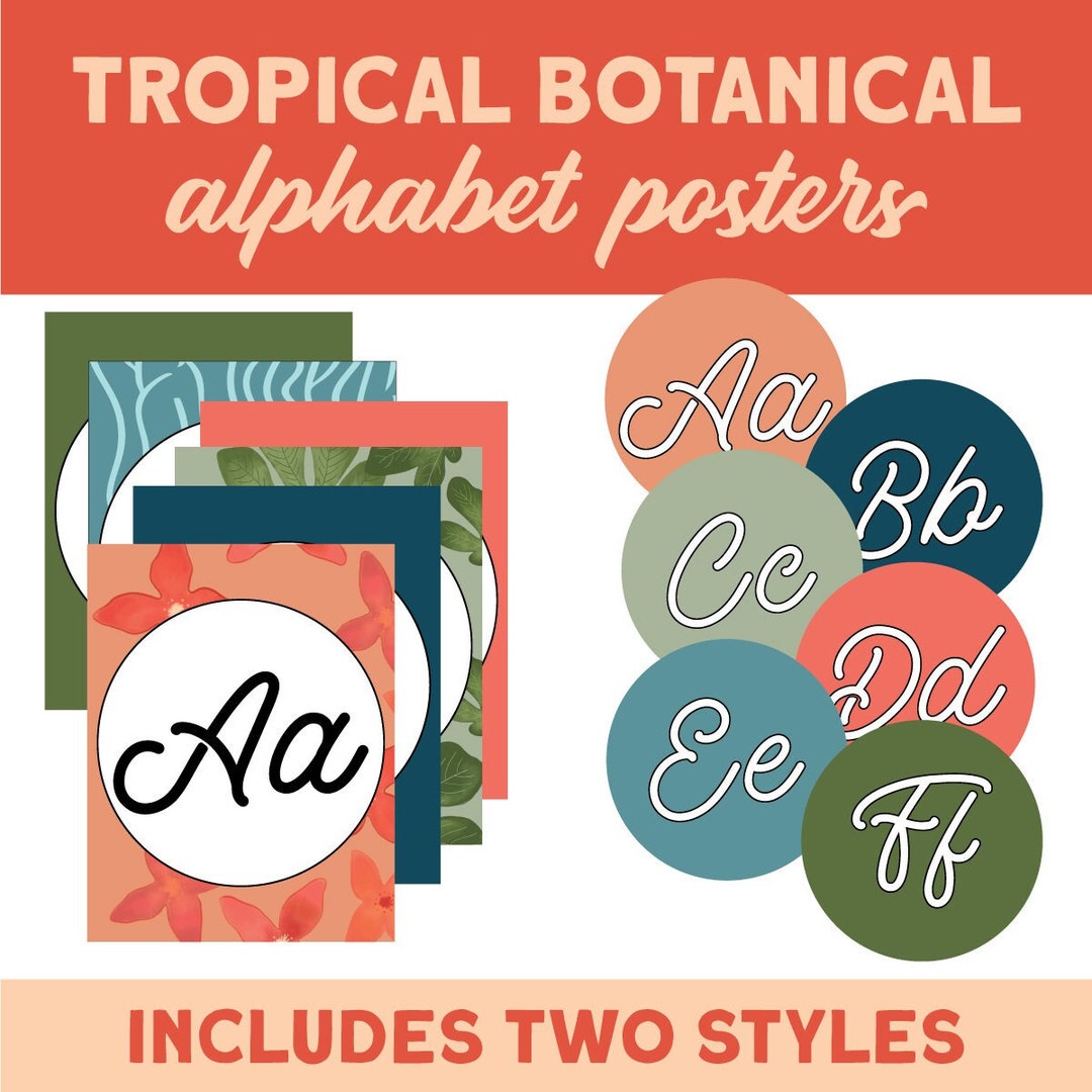 Tropical Botanical Alphabet Posters - Cursive | Printable PDF | Modern ...