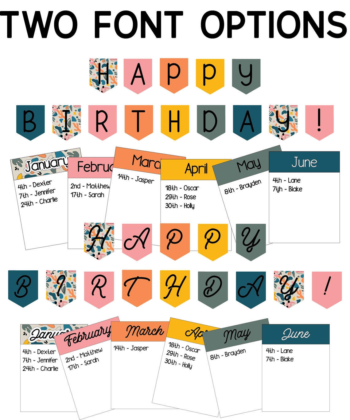 Retro Brights Editable Birthday Display | Classroom Monthly Birthday ...