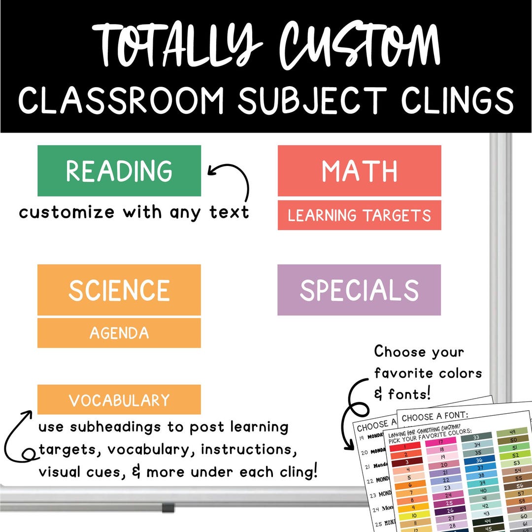 Custom Classroom Subject Whiteboard Clings – Reusable Teacher Labels ...