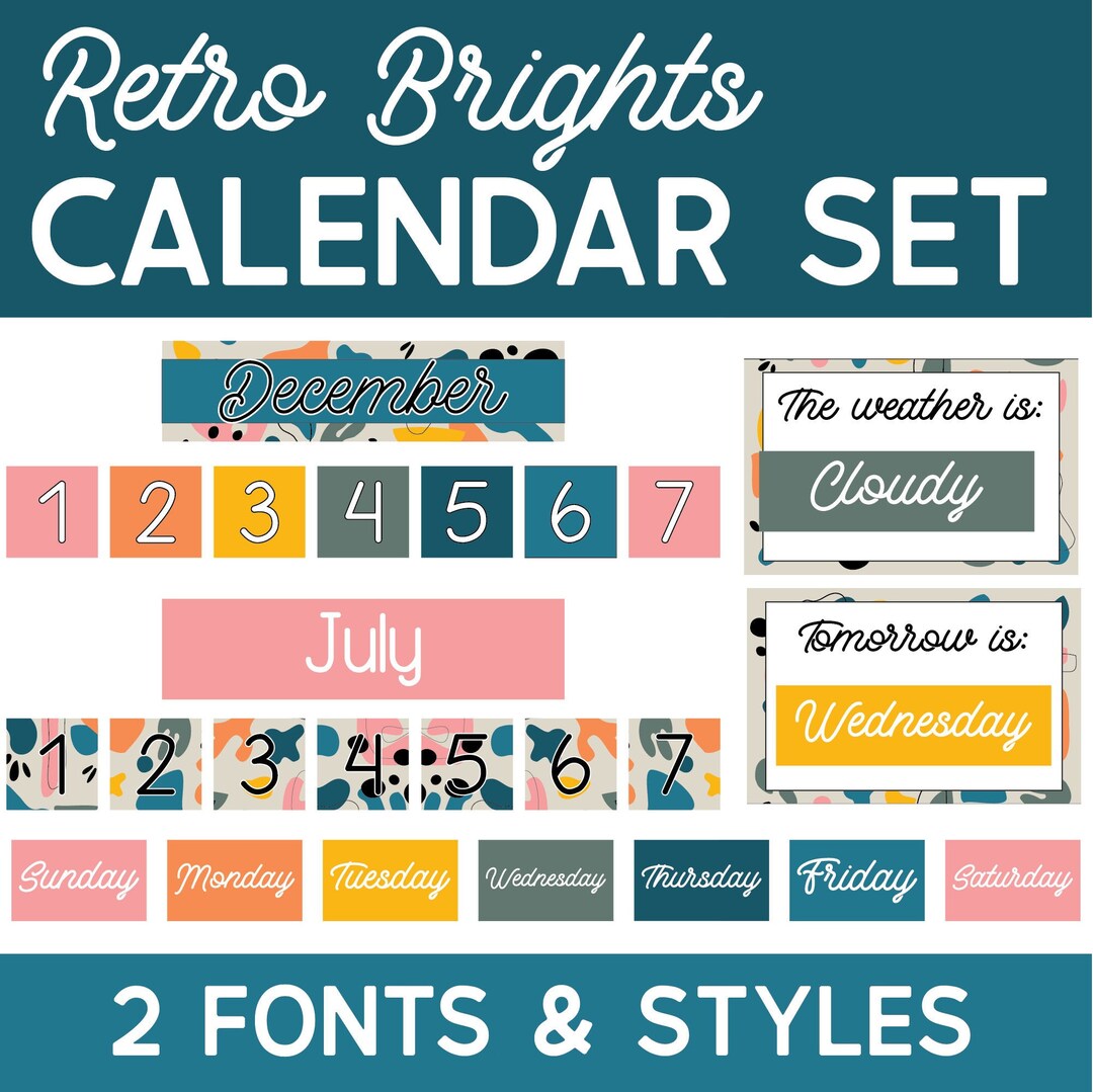 Retro Brights Calendar Bulletin Board Bundle | Printable PDF | Modern ...