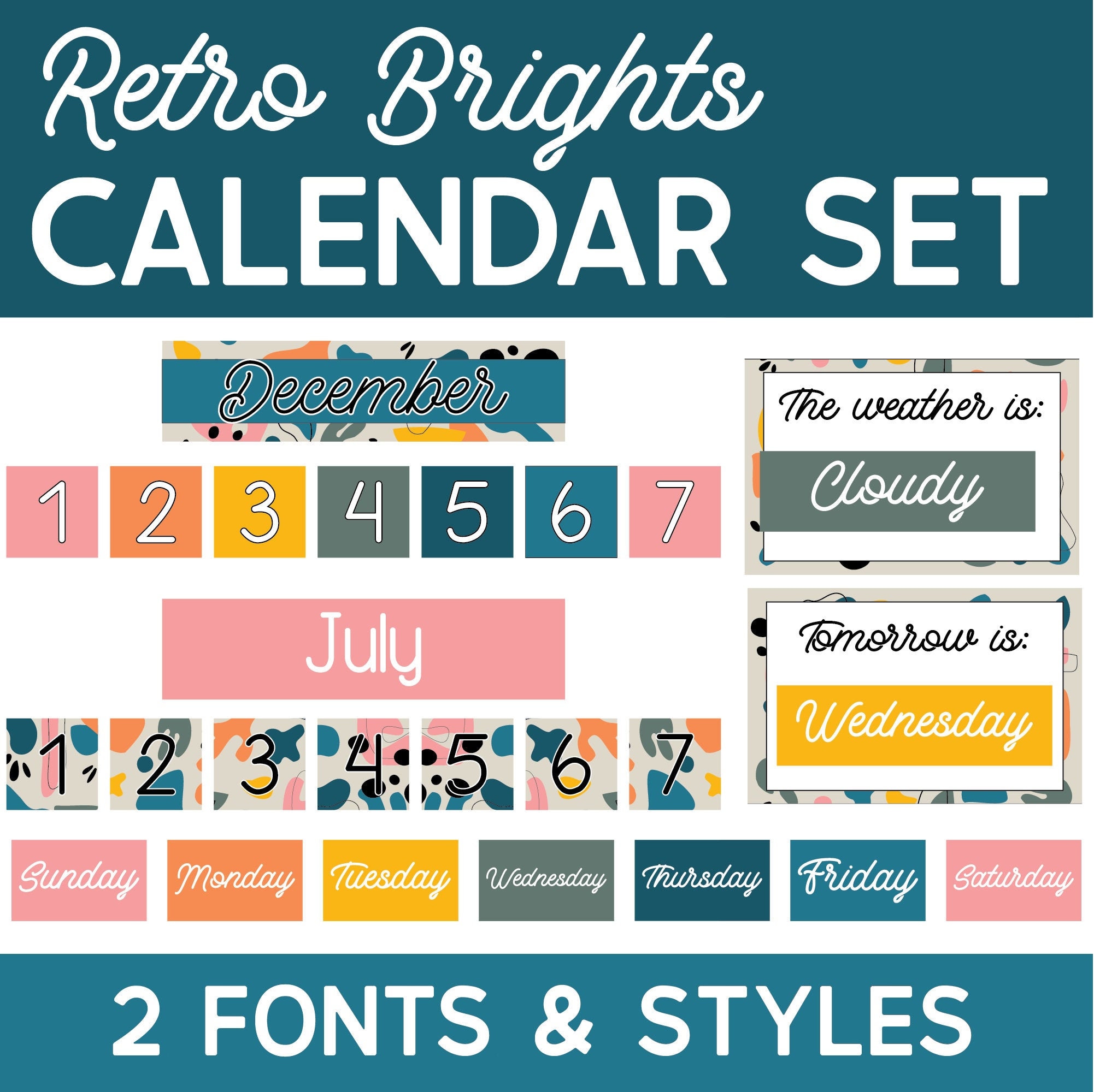 Retro Brights Calendar Bulletin Board Bundle Printable PDF - Etsy
