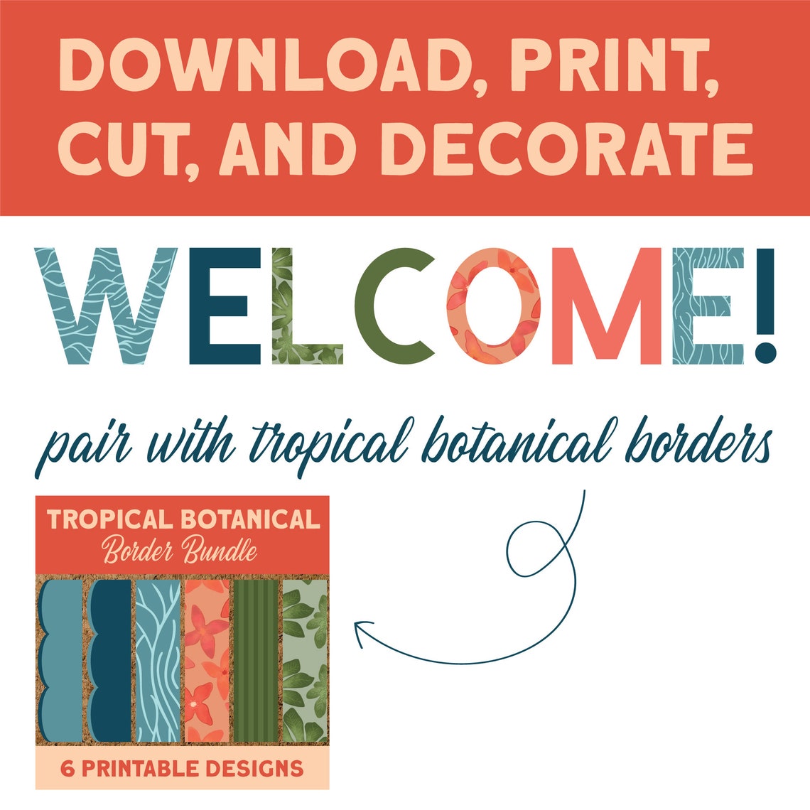 Tropical Botanical Bulletin Board Letter Bundle Printable - Etsy