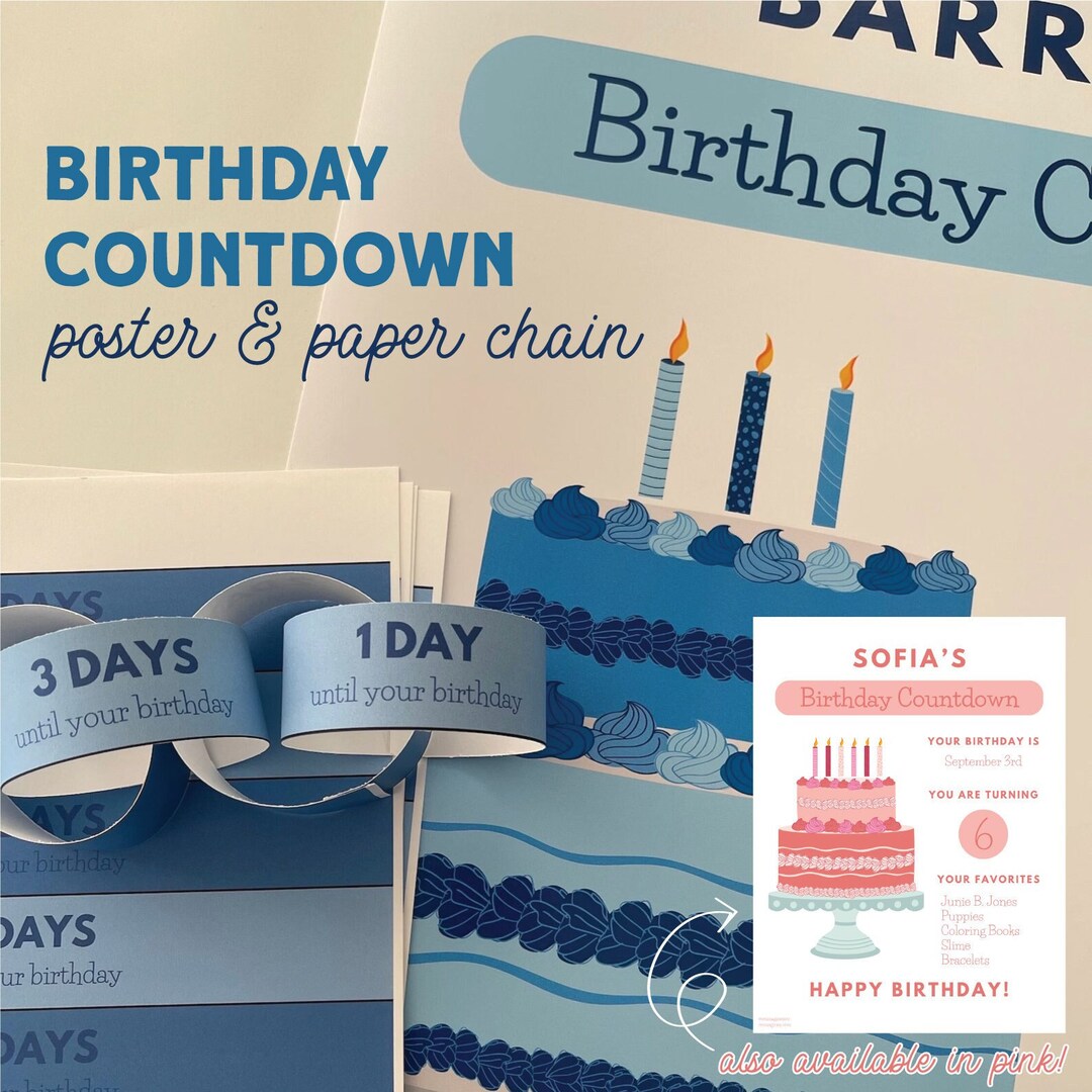 Birthday Countdown Poster and Paper Chain | Birthday Countdown Paper ...