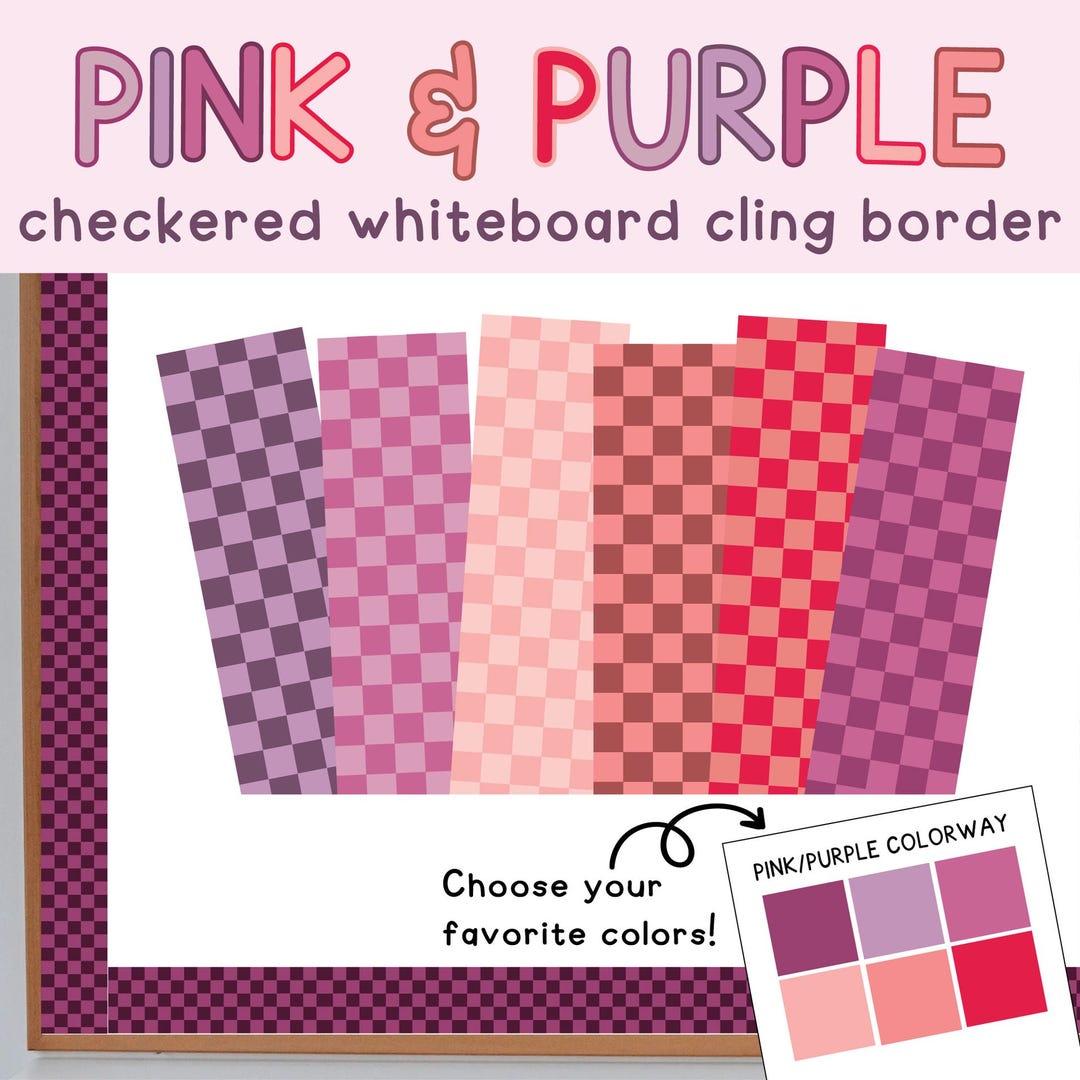 Pink and Purple Checkered Whiteboard Cling Borders | Reusable ...