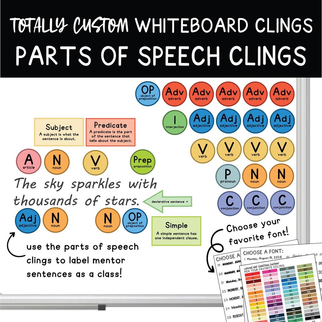 Totally Custom Parts of Speech Whiteboard Clings – Reusable Grammar ...