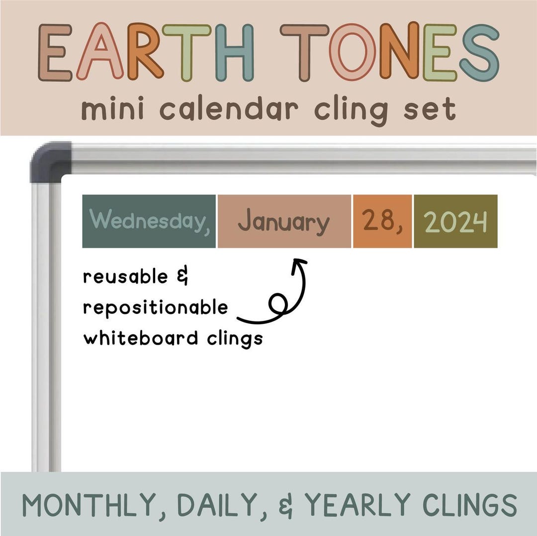 Earth Tones Mini Calendar Whiteboard Cling Set | Classroom Flip Chart ...