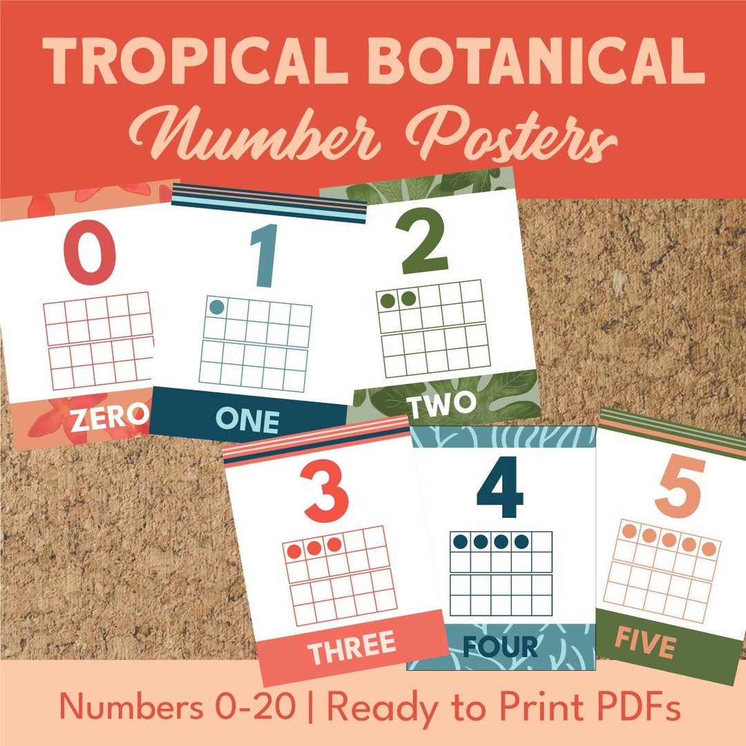Tropical Botanical Number Posters 0-20 | Printable PDF | Tropical ...