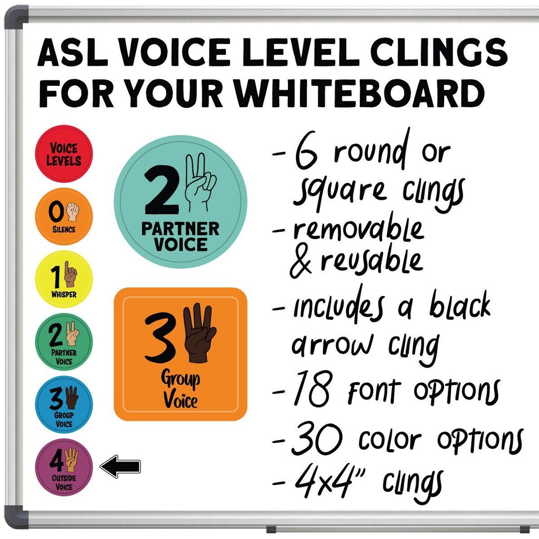 ASL Voice Level Clings for Your Whiteboard | Classroom Noise Level | Voice Level Chart | Student ...