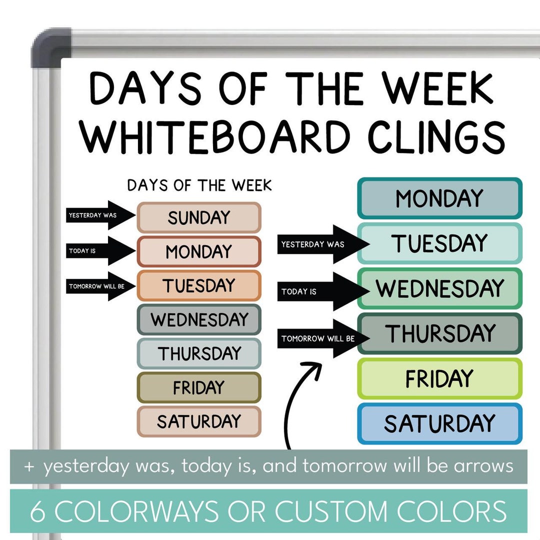 Days of the Week Whiteboard Clings + Arrows | Classroom Calendar Time ...