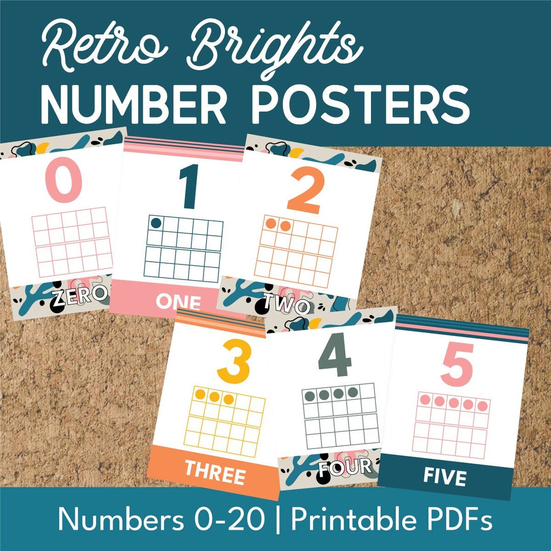 Retro Brights Number Posters 0-20 | Printable PDF | Retro Colorful ...