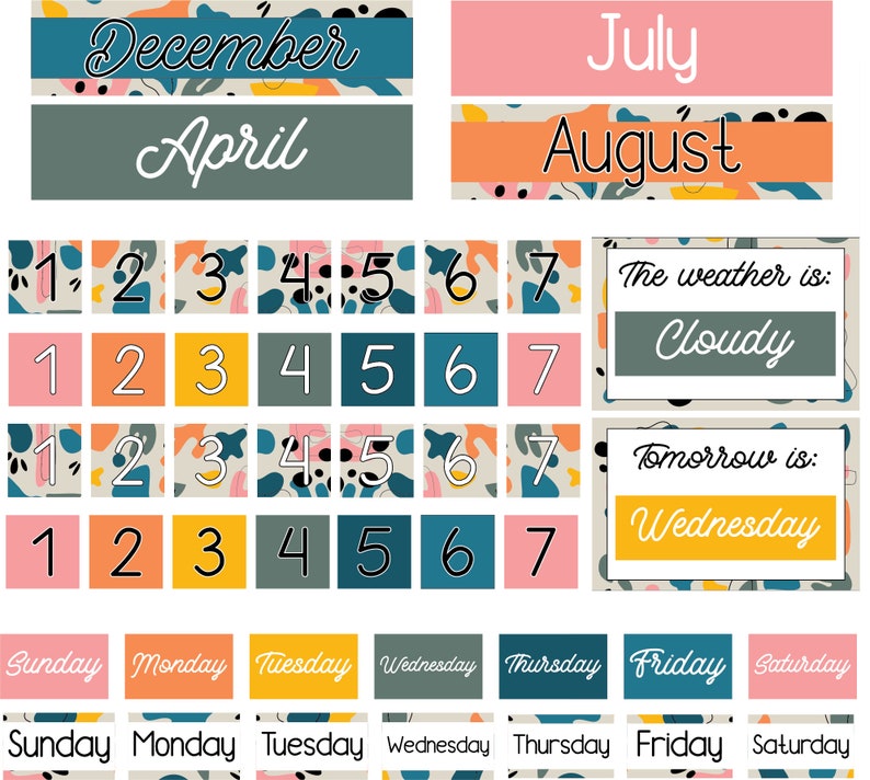 Retro Brights Calendar Bulletin Board Bundle Printable PDF - Etsy