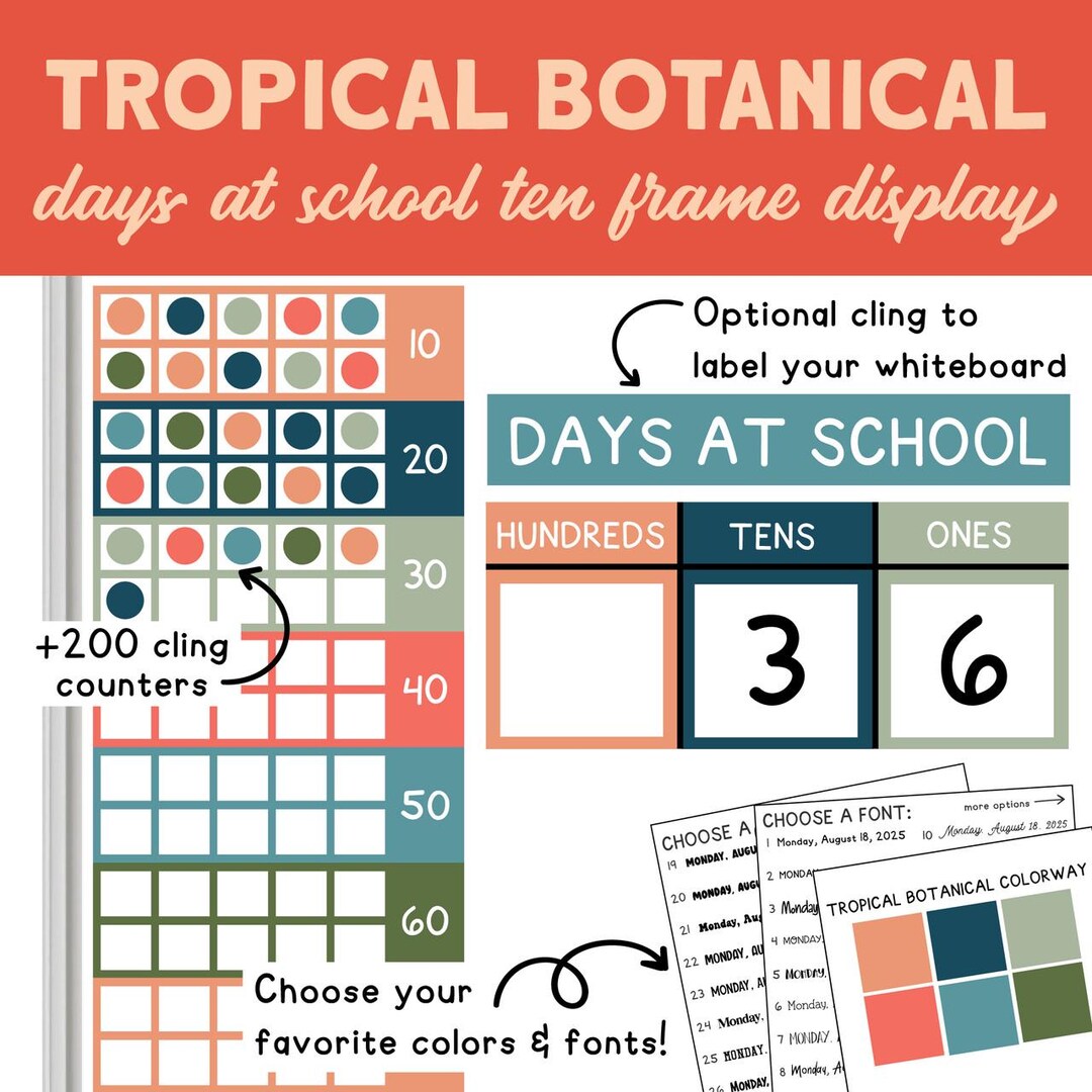 Tropical Botanical Days at School Ten Frame Whiteboard Clings ...