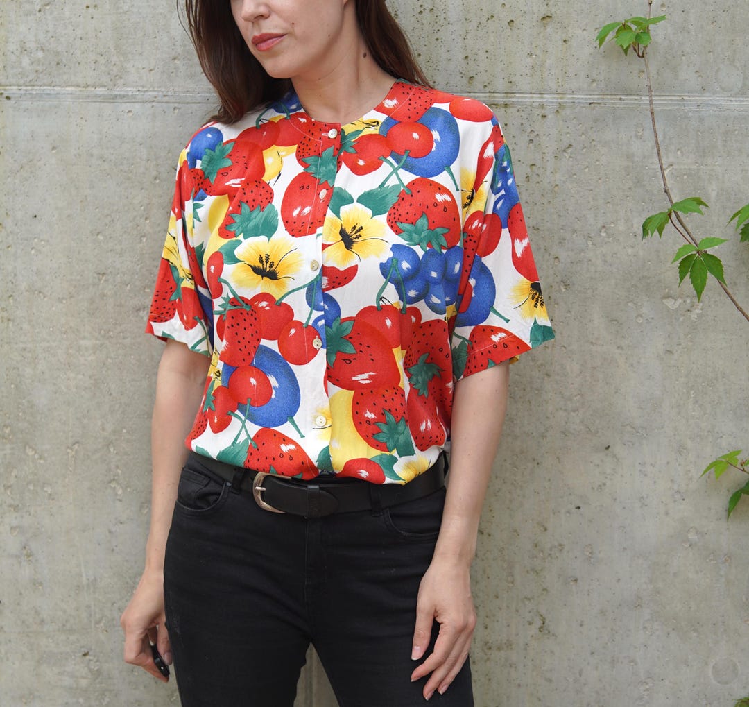 90s Miss Etam Blouse / 90s Woman Colourful Floral Blouse / Button up ...