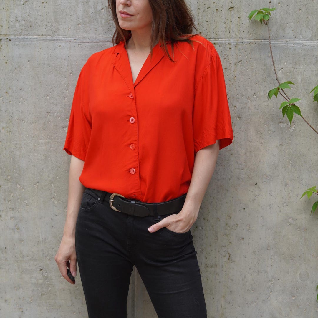80s Red Mondi Blouse / Vintage Woman Red Shirt Size 38 / 80s Germany ...