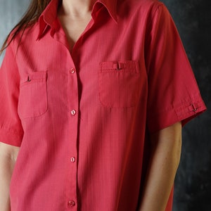 90s Red Solid Blouse / Vintage Women Red Minimalist Shirt / Women Red ...