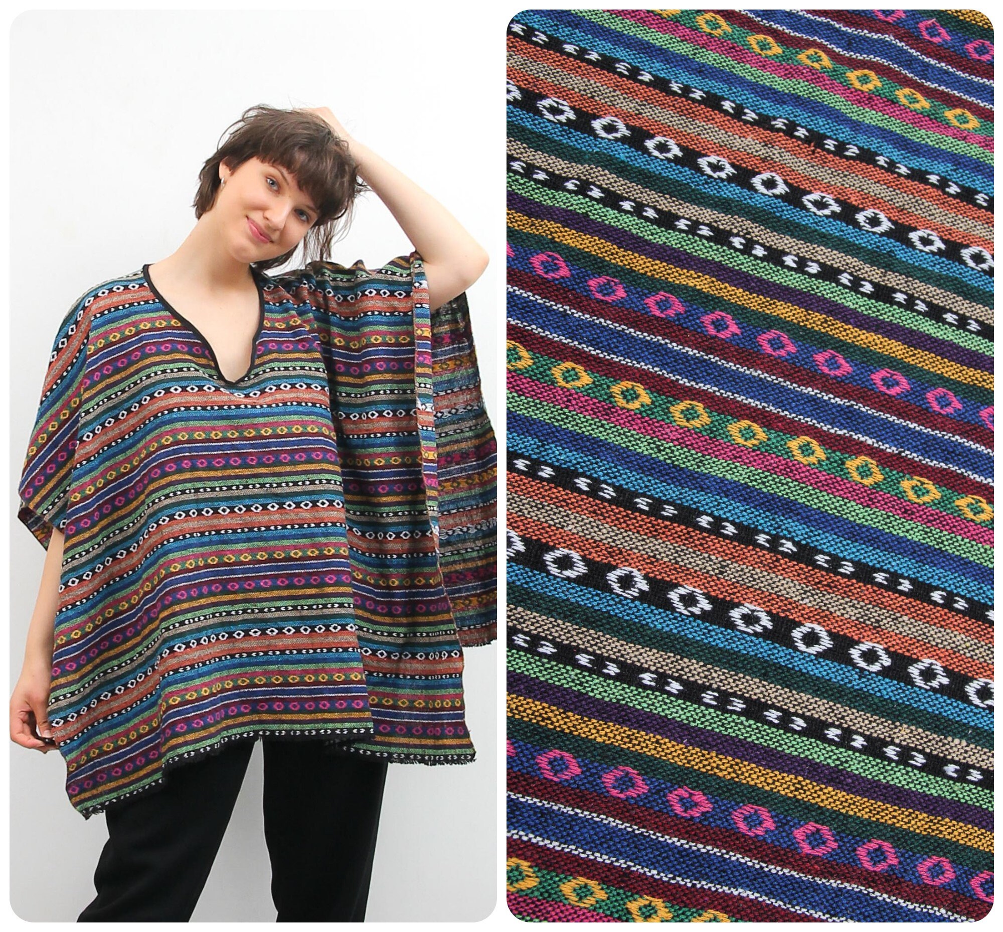 Vintage Poncho / 80s Hippie Poncho / Boho Bohemian Poncho / | Etsy