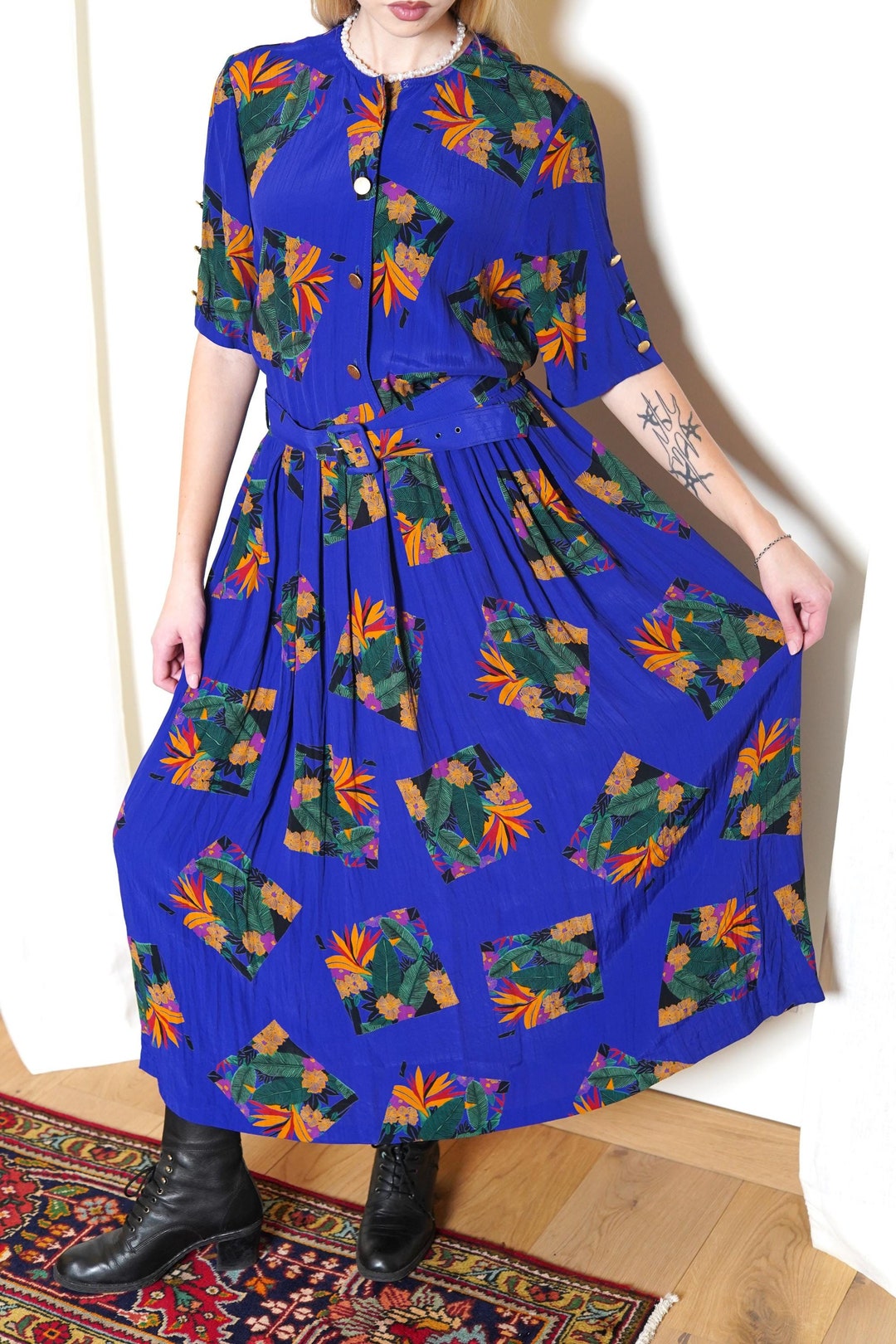 80 Mandy Marsh Purple Dress / Vintage Abstract Floral Dress / Summer ...