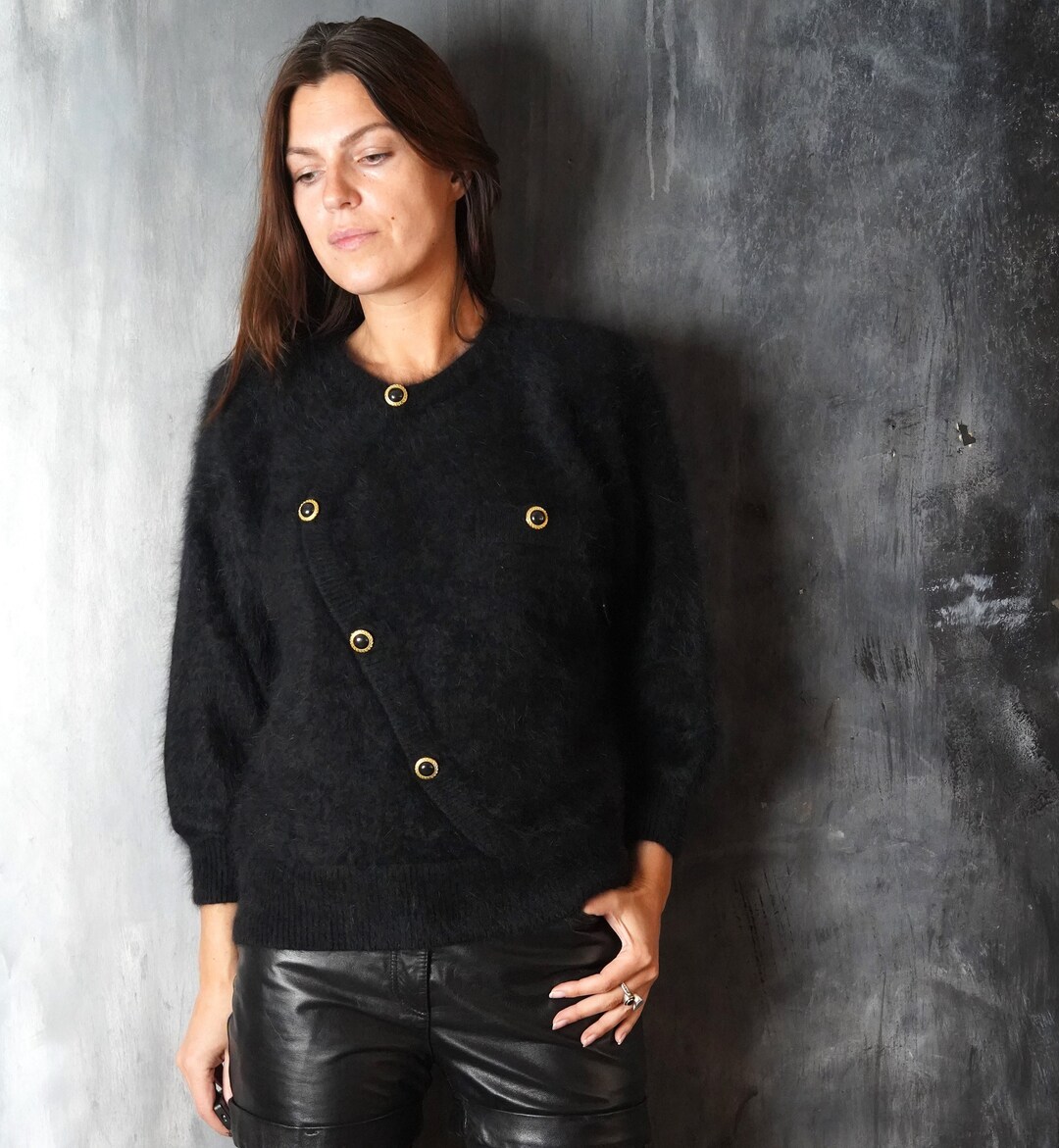 Vintage Black Angora Sweater / 80s Women Warm Winter Sweater / Vintage ...
