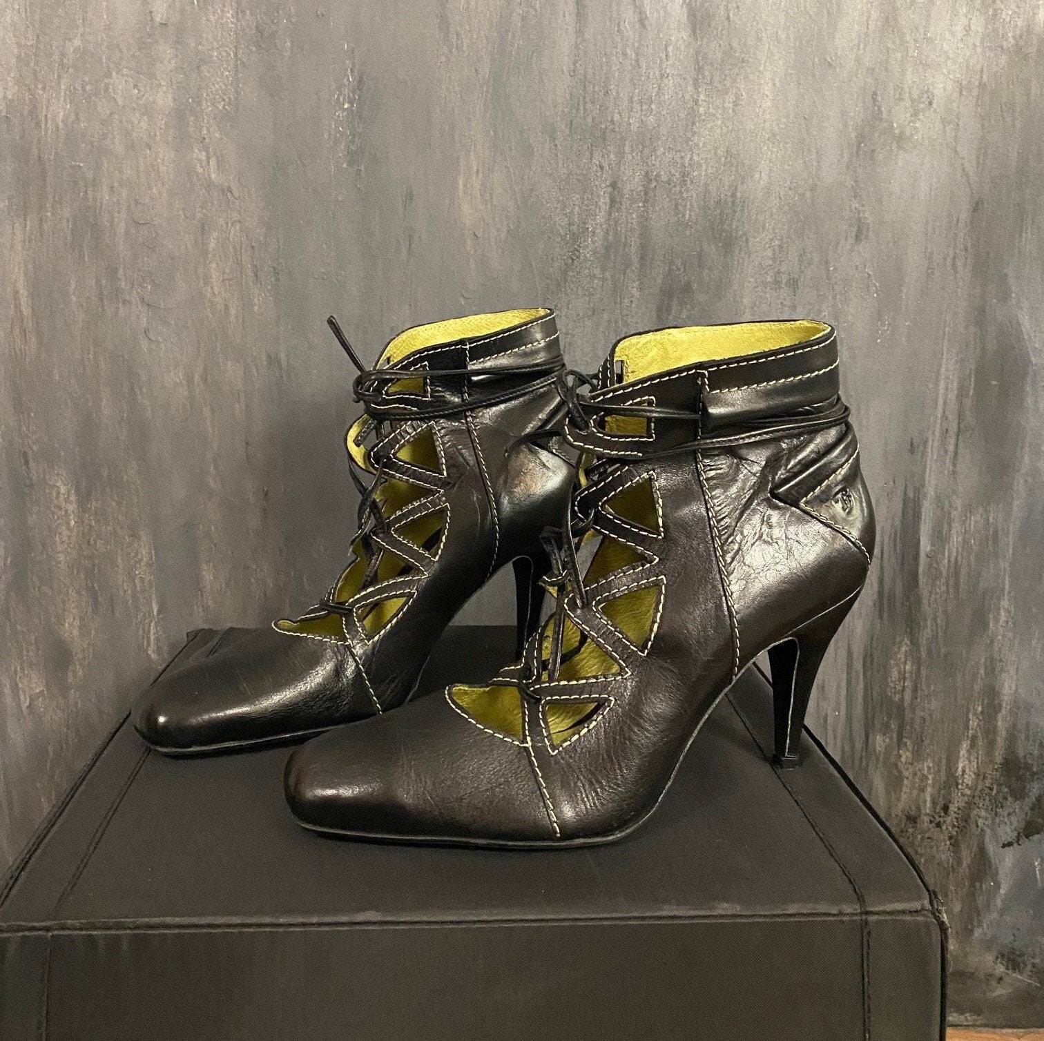 Tigger Lace up High Heel Shoes / Women Black Leather Ankle - Etsy