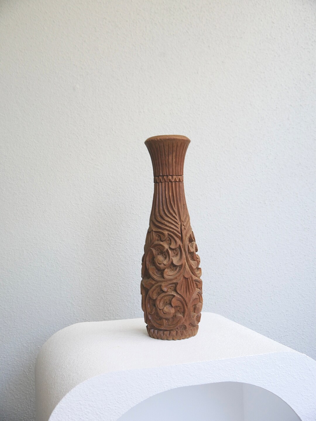 Vintage Hand Curved Wooden Decorative Vase / Boho Tribal Home Decor ...