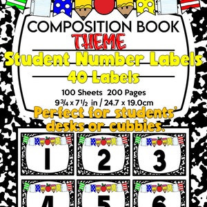 Student Number Labels-composition Notebook Theme - Etsy