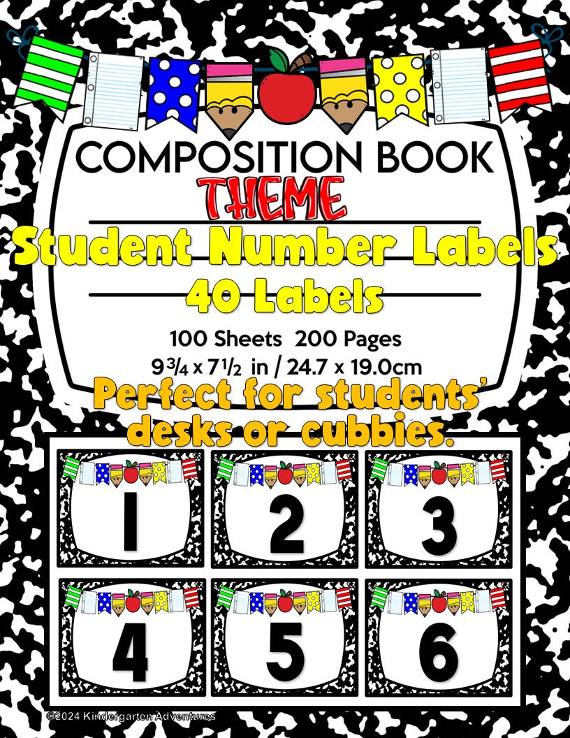 Student Number Labels-composition Notebook Theme - Etsy
