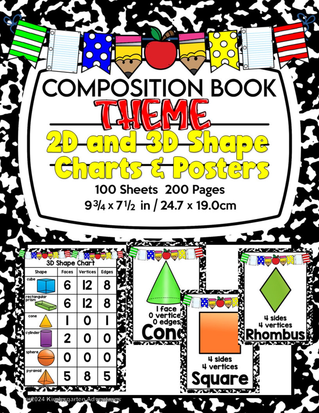 2D and 3D Shape Charts and Posters-composition Notebook Theme - Etsy