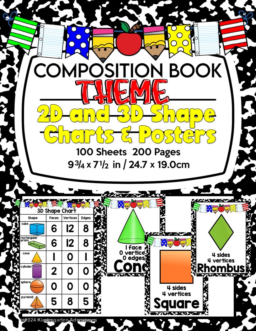 2D and 3D Shape Charts and Posters-composition Notebook Theme - Etsy