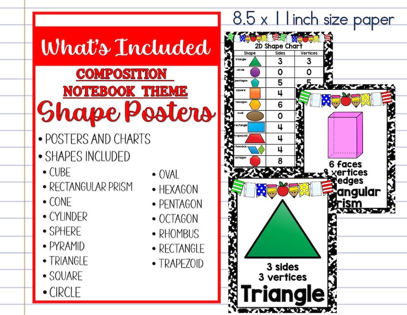 2D and 3D Shape Charts and Posters-composition Notebook Theme - Etsy ...
