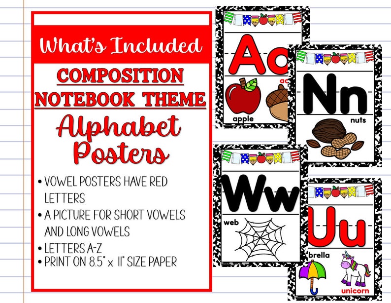 Alphabet Posters-composition Notebook Theme - Etsy
