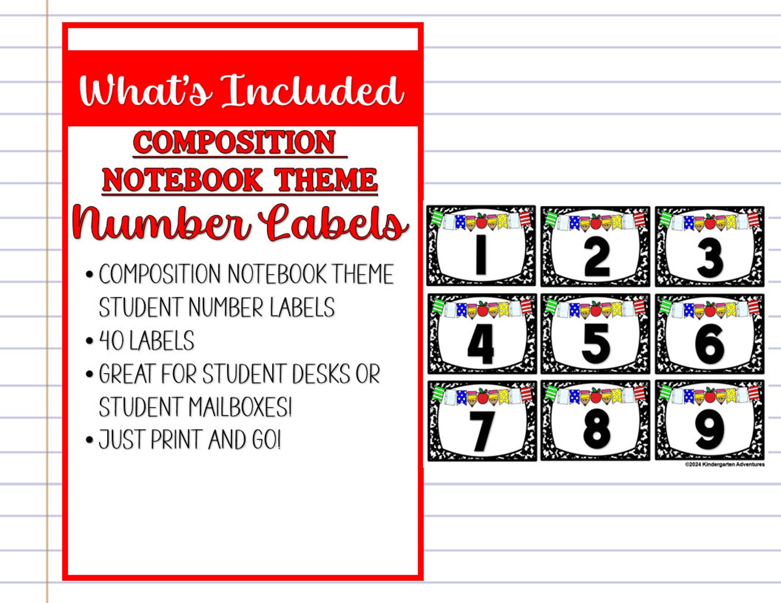 Student Number Labels-composition Notebook Theme - Etsy