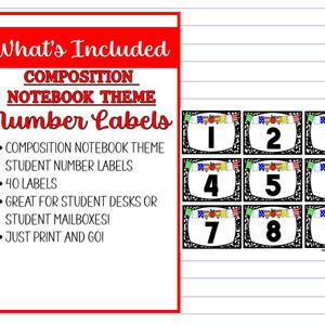 Student Number Labels-composition Notebook Theme - Etsy