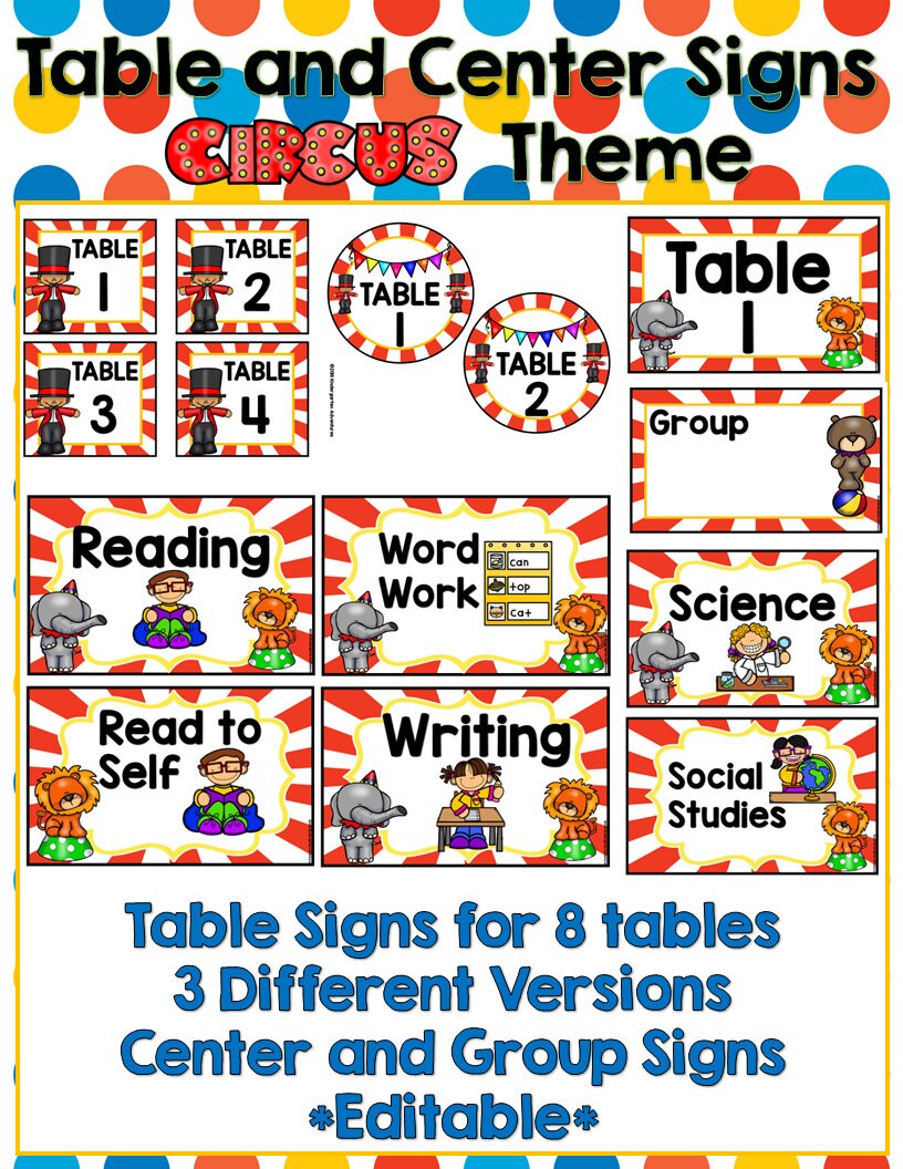 Table and Center Signs-circus Theme - Etsy