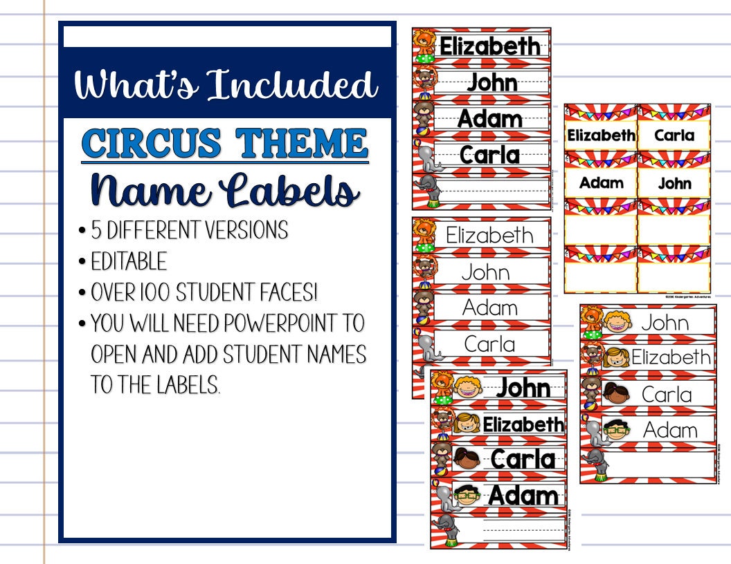 Student Name Labels-circus Theme - Etsy