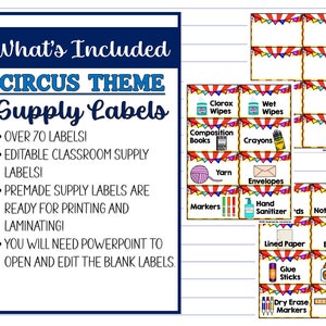 Classroom Supply Labels-circus Theme: Editable Blank Labels - Etsy