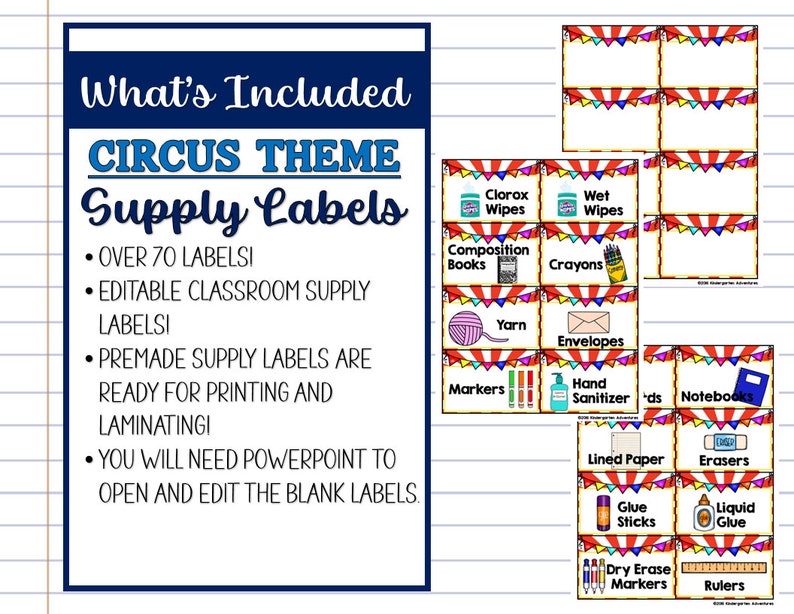 Classroom Supply Labels-circus Theme: Editable Blank Labels - Etsy