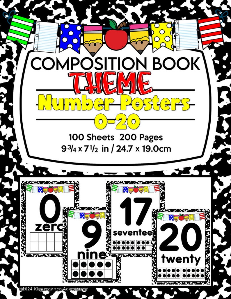 Number Posters 0-20 Composition Notebook Theme - Etsy