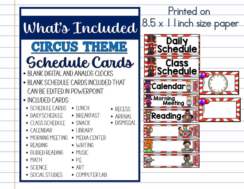 Class Schedule Cards-circus Theme - Etsy