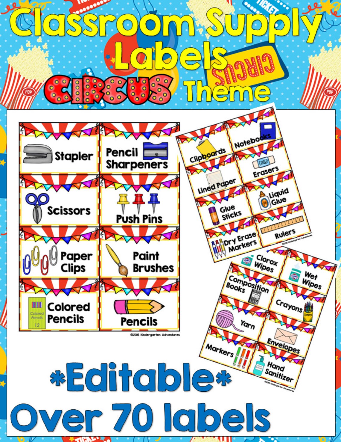 Classroom Supply Labels-circus Theme: Editable Blank Labels - Etsy