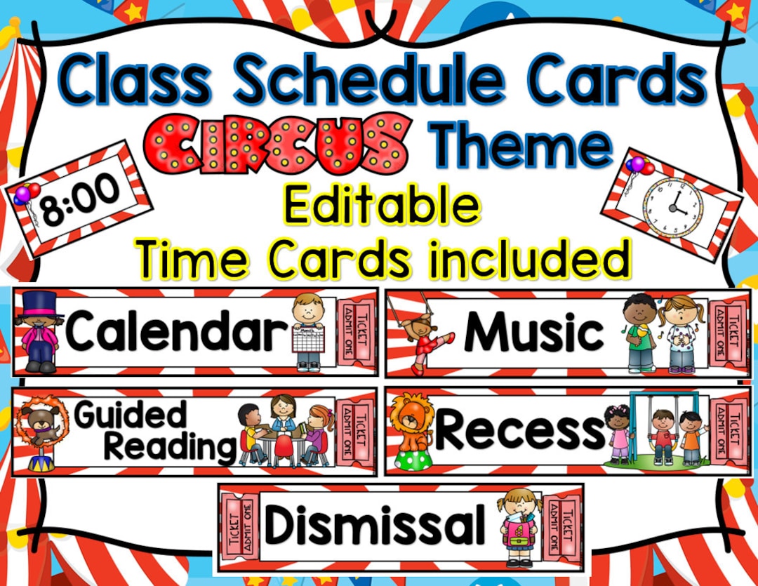 Class Schedule Cards-circus Theme - Etsy