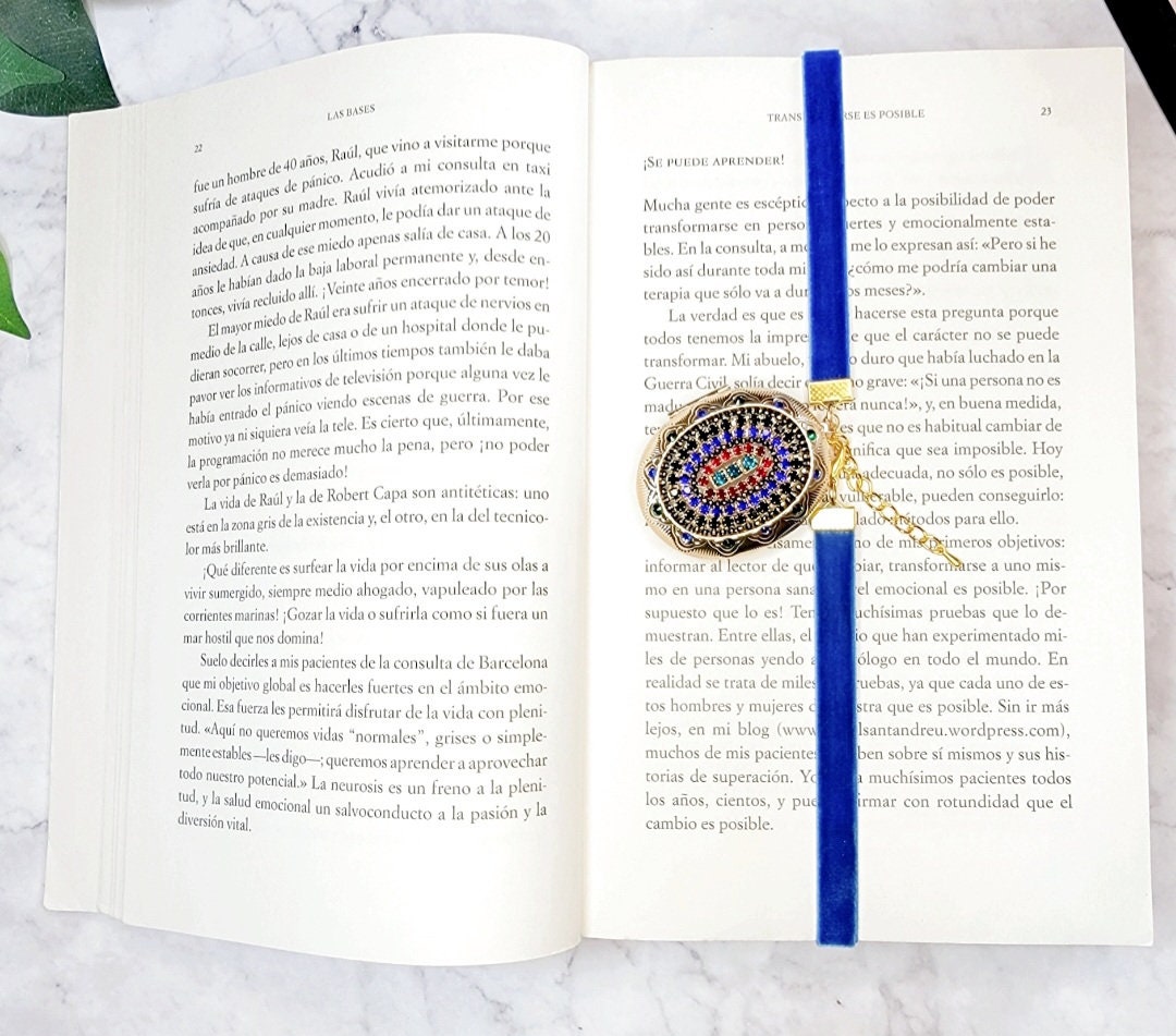 Elastic Bookmark, Adjustable, Blue and Gold. - Etsy