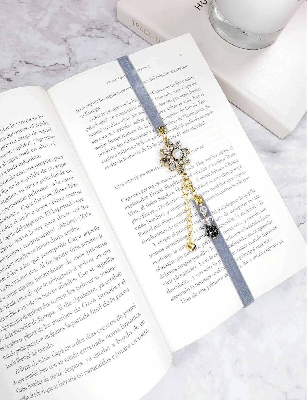 Elastic Bookmark, Adjustable, Velvet Elastic, Gray and Gold. - Etsy