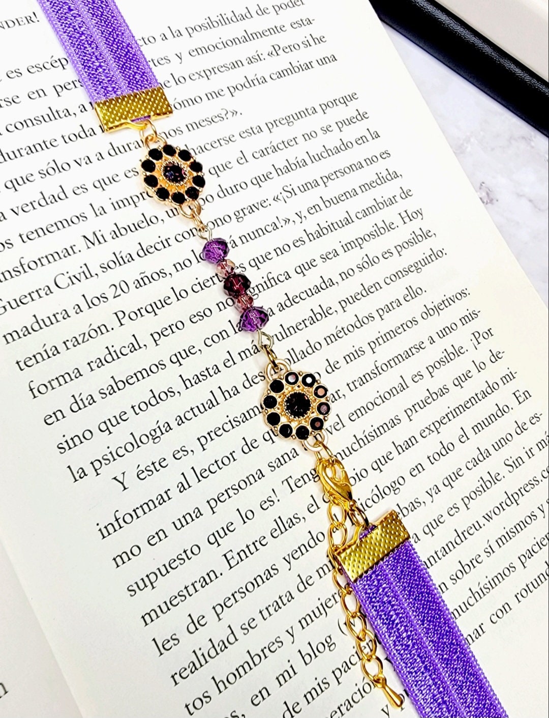 Elastic Bookmark, Adjustable, Purple and Gold. - Etsy
