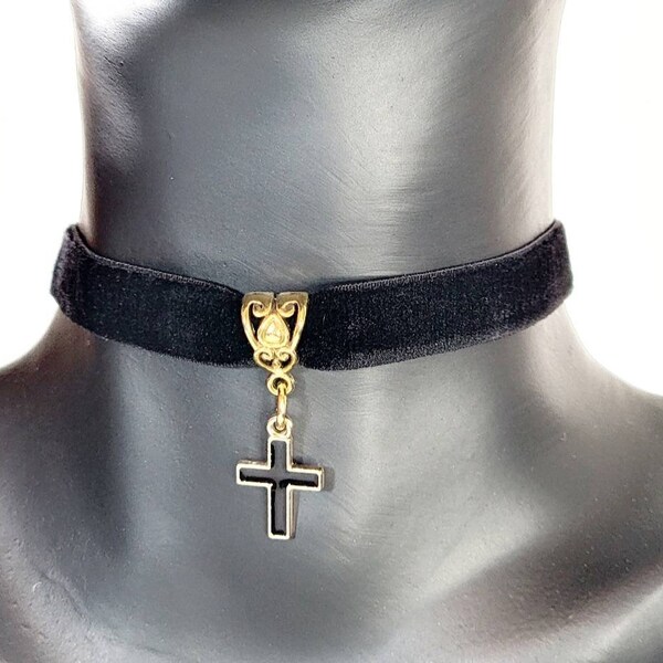 Velvet Cross Choker - Etsy