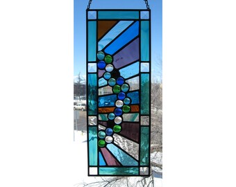 Abstract Stained Glass Panel, Modern Art Glass Window Decor ...