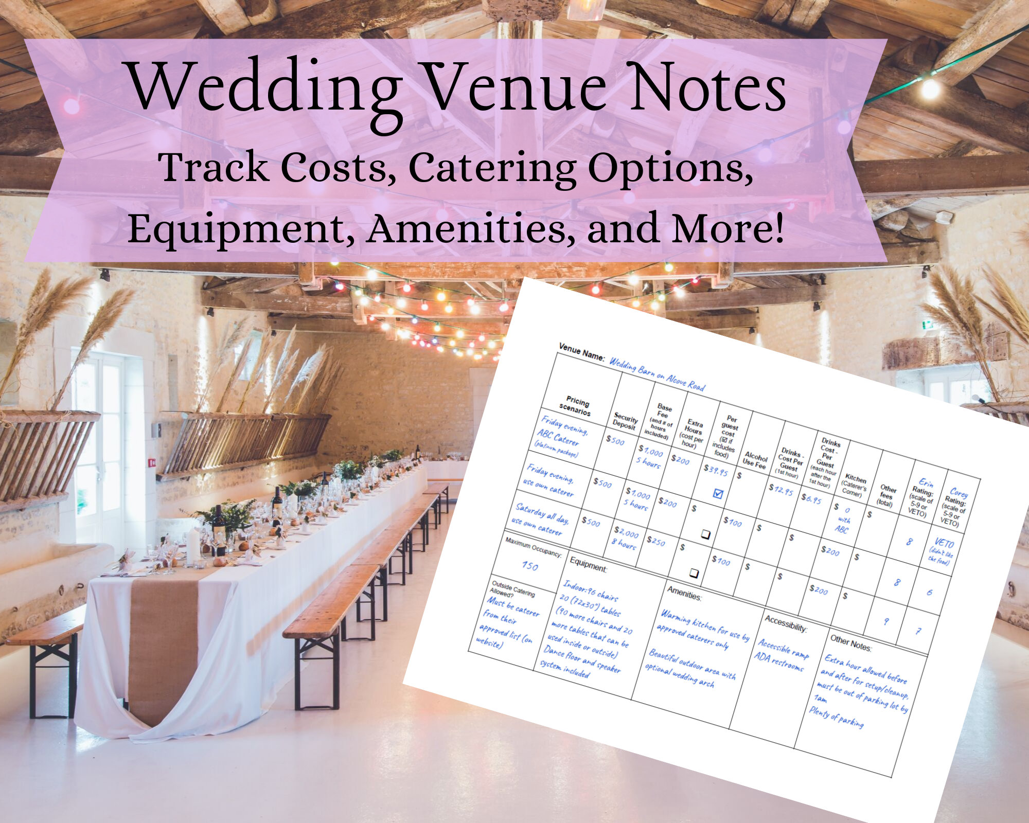 Cost Tracker Wedding Venue Checklist Printable for Budget Weddings ...