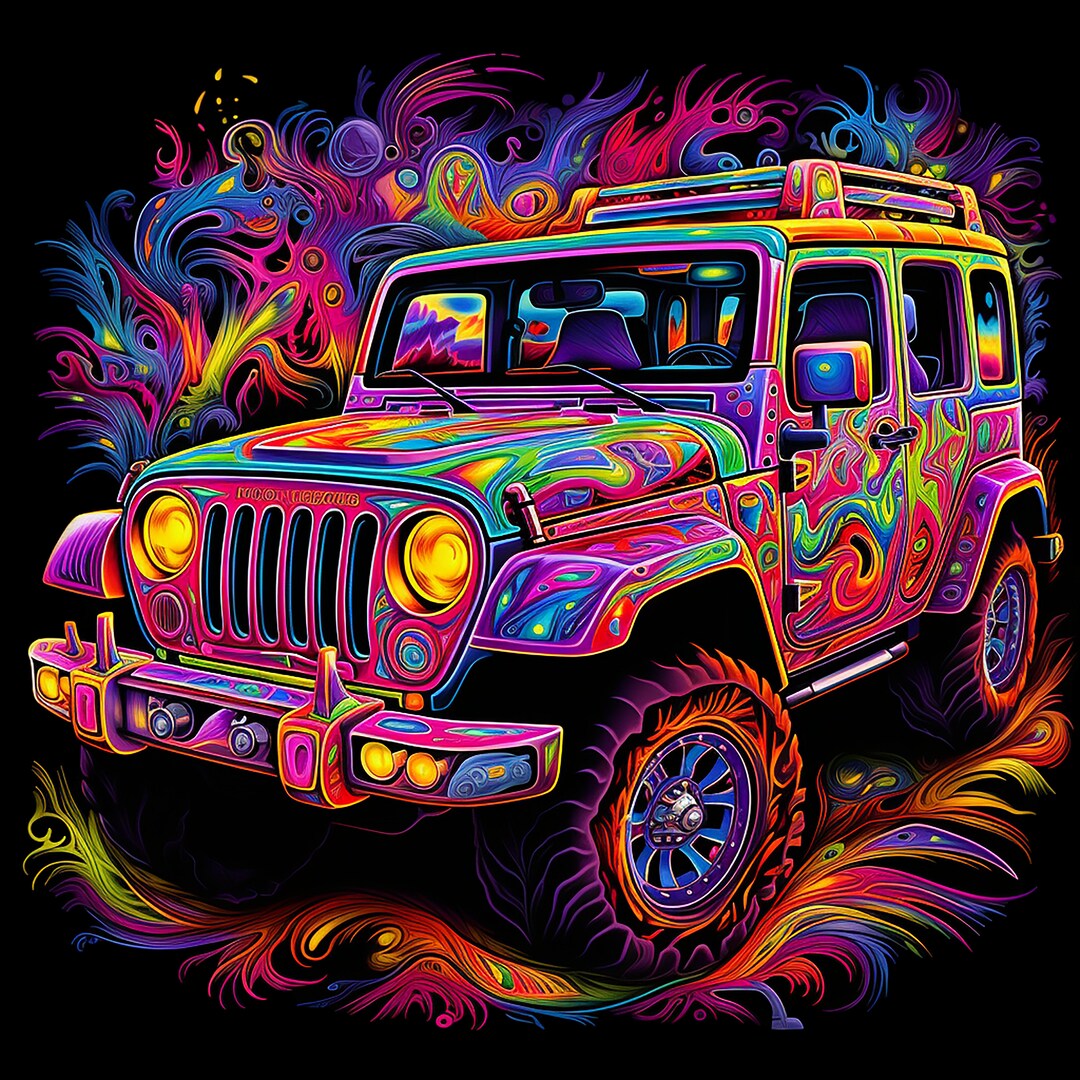 Neon Jeep Clipart Decoration Digital Download Watercolor - Etsy
