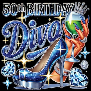 50th Birthday Diva Blue PNG Sublimation Design Birthday Party Queen PNG ...