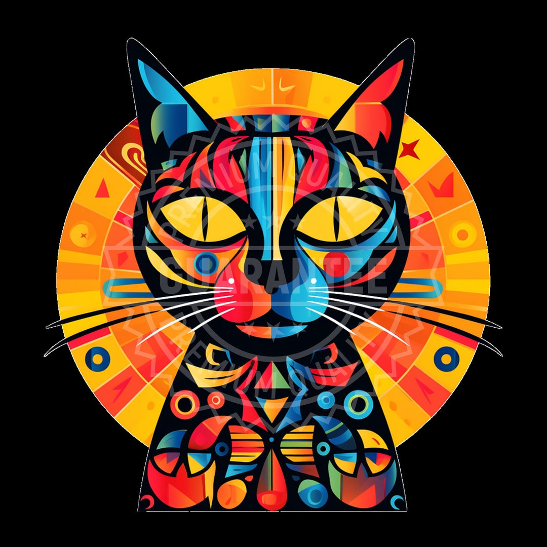Cute Colorful Cat Illustration Digital Download Printable Art Whimsical ...