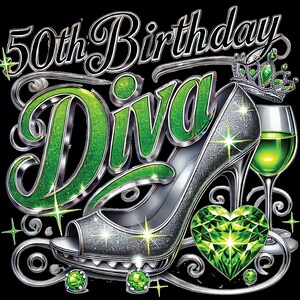 50th Birthday Diva Green PNG Sublimation Design Birthday Party Queen ...